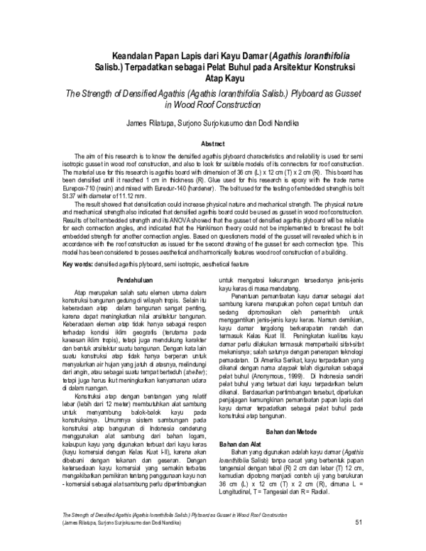 (PDF) Keandalan Papan Lapis dari Kayu Damar (Agathis loranthifolia ...