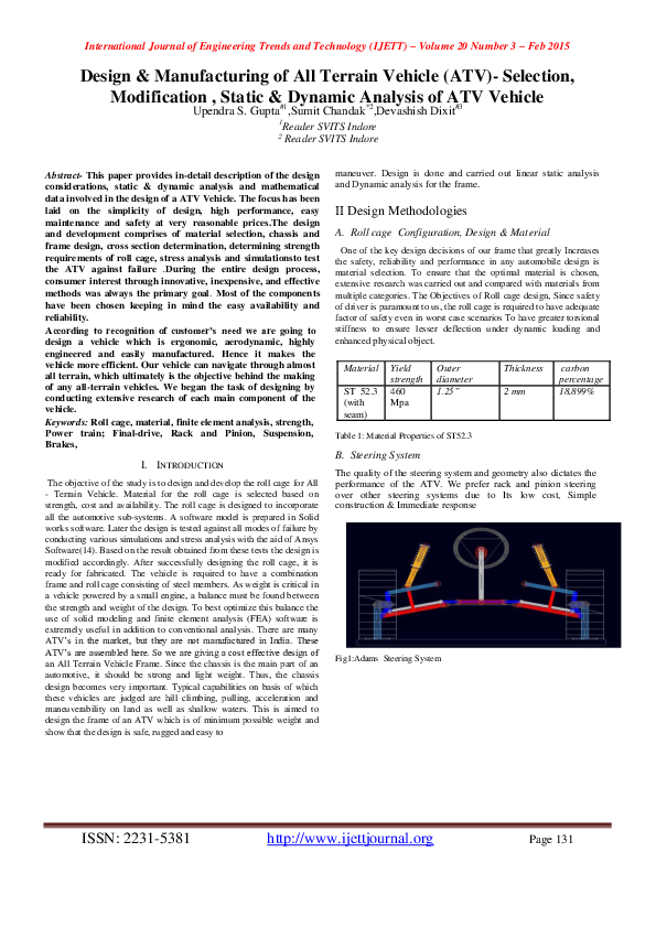 (PDF) Design & Manufacturing of All Terrain Vehicle (ATV)- Selection ...