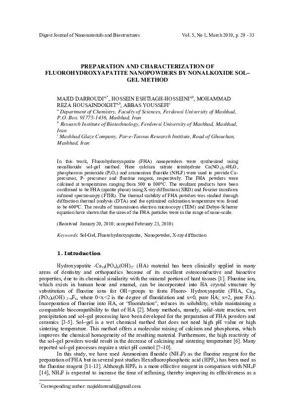 (PDF) Preparation and Characterization of Fluorohydroxyapatite ...