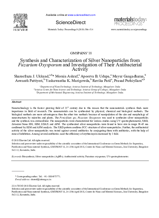 (PDF) Synthesis and Characterization of Silver Nanoparticles in Starch ...
