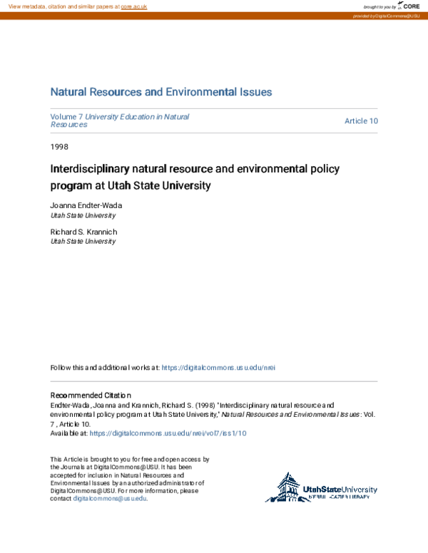(PDF) Interdisciplinary natural resource and environmental policy ...