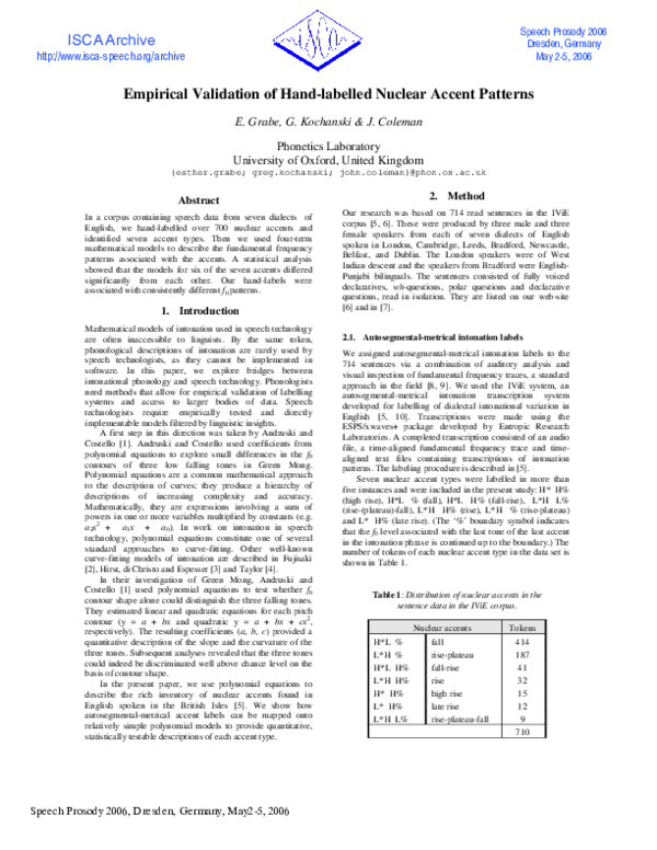 (PDF) Empirical Validation of Hand-labelled Nuclear Accent Patterns