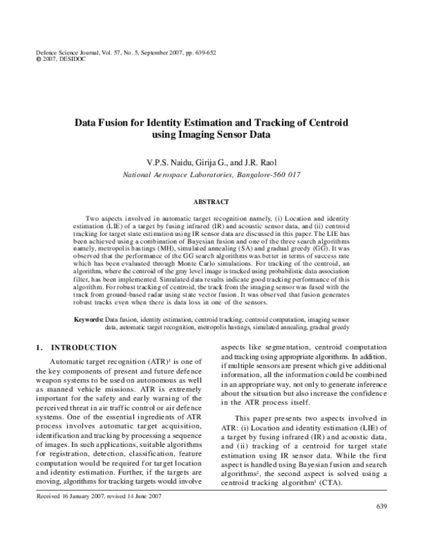 (PDF) Data Fusion for Identity Estimation and Tracking of Centroid using Imaging Sensor Data