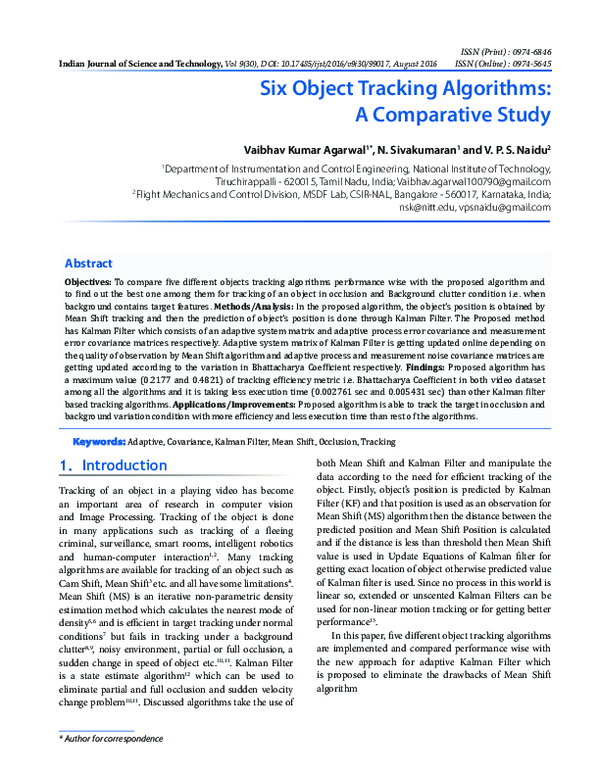 (PDF) Six Object Tracking Algorithms: A Comparative Study