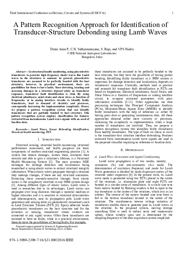 (PDF) A pattern recognition approach for identification of transducer-structure debonding using ...