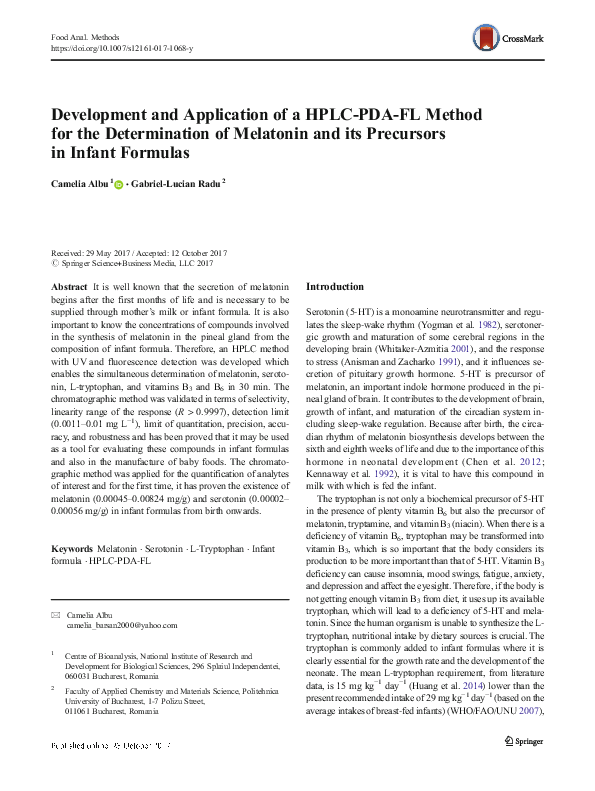 (PDF) Development and Application of a HPLC-PDA-FL Method for the Determination of Melatonin and ...