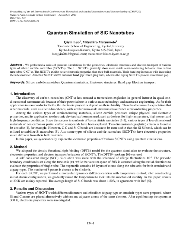(PDF) Quantum Simulation of SiC Nanotubes