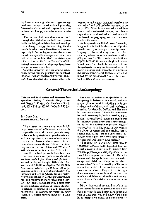 (PDF) Culture and Self: Asian and Western Perspectives . Anthony J ...