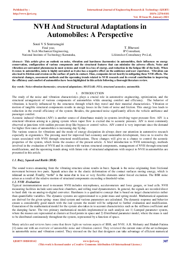 (PDF) NVH And Structural Adaptations in Automobiles: A Perspective