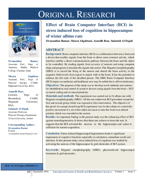 (PDF) Effect of Brain Computer Interface (BCI) in stress induced loss ...