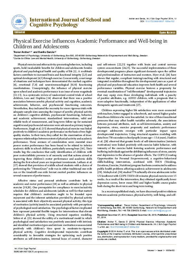 (PDF) Physical Exercise Influences Academic Performance and Well-being ...