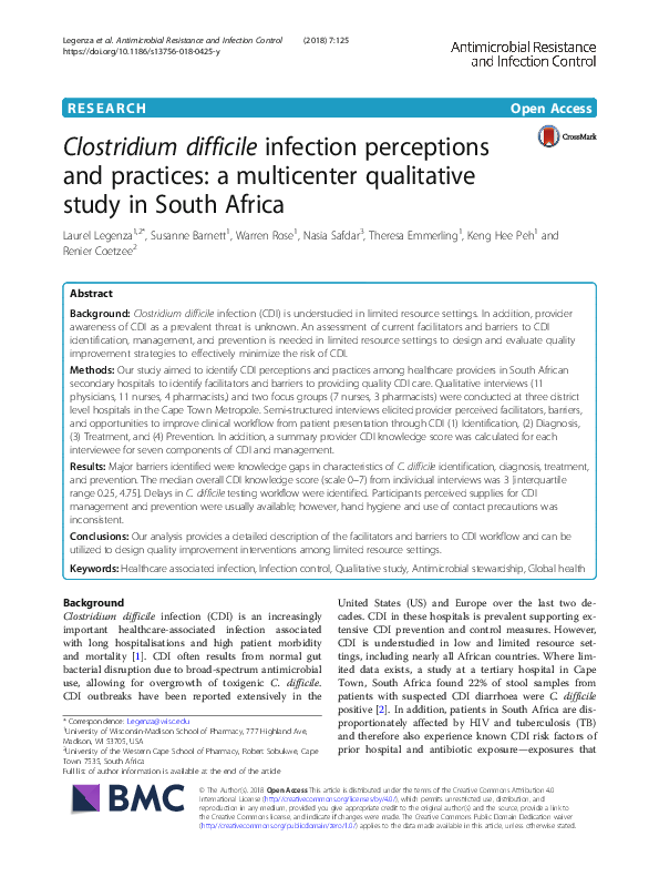 (PDF) Clostridium difficile infection perceptions and practices: a ...