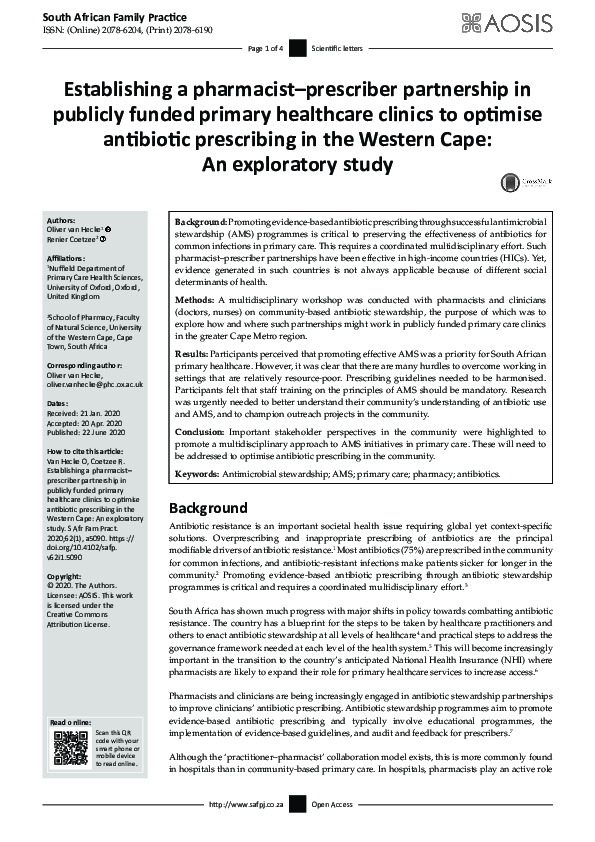(PDF) Establishing a pharmacist–prescriber partnership in publicly ...