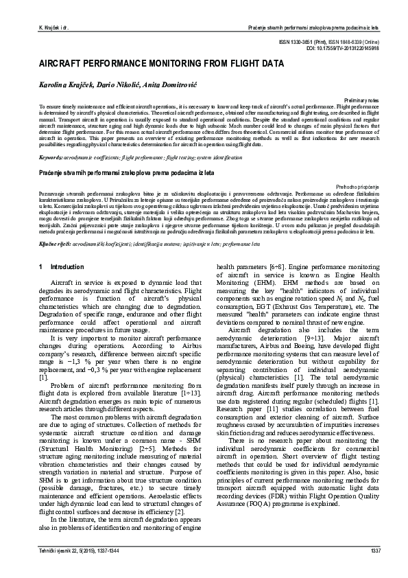 (PDF) Aircraft performance monitoring from flight data