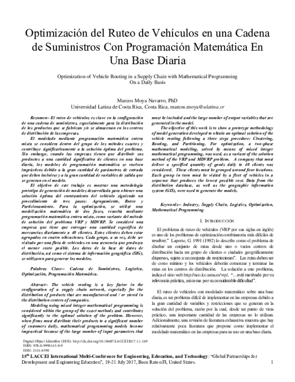 (PDF) Optimización del Ruteo de Vehículos en una Cadena de Suministros Con Programación ...