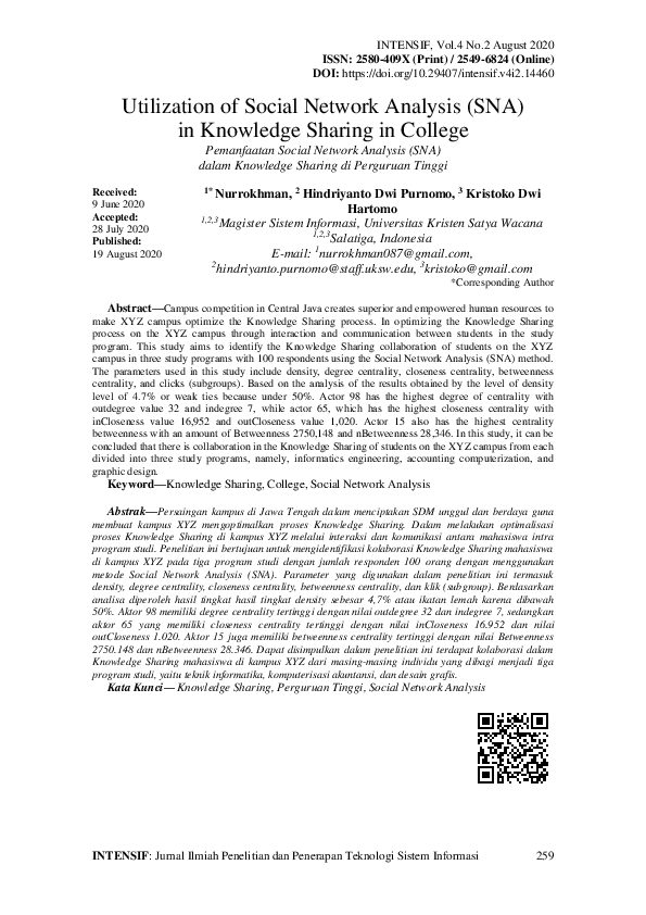 Pdf Utilization Of Social Network Analysis Sna In Knowledge Sharing In College