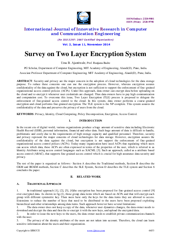 (PDF) Survey on Two Layer Encryption System