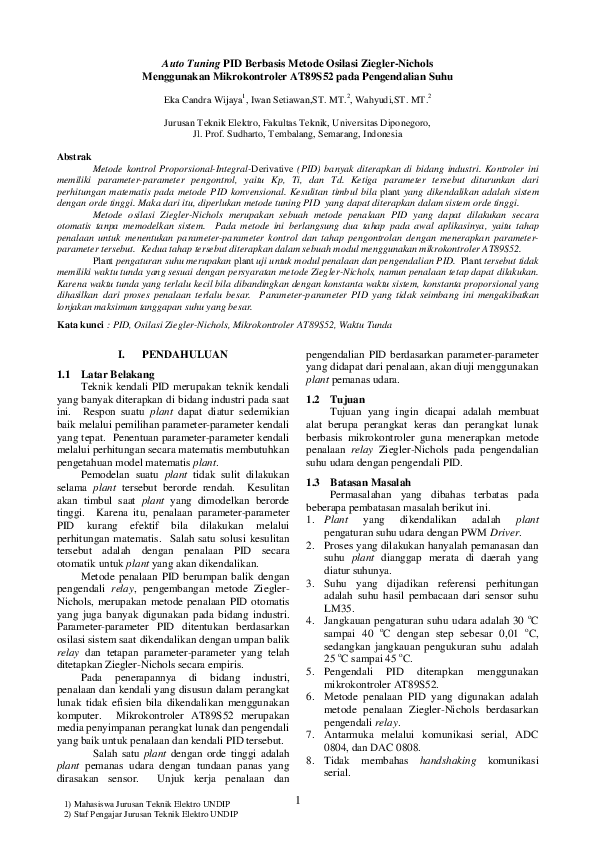 Pdf Auto Tuning Pid Berbasis Metode Osilasi Ziegler Nichols