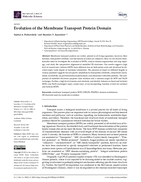 (PDF) Evolution of the Membrane Transport Protein Domain