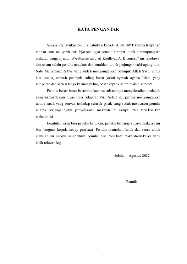 (DOC) Makalah PREDICABLE Al Kulliyatul Khamsa
