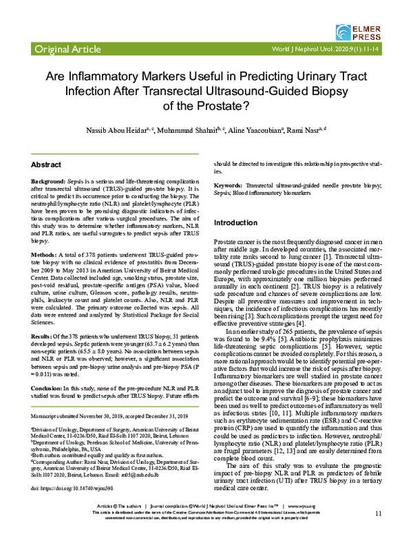 (PDF) Are Inflammatory Markers Useful in Predicting Urinary Tract ...