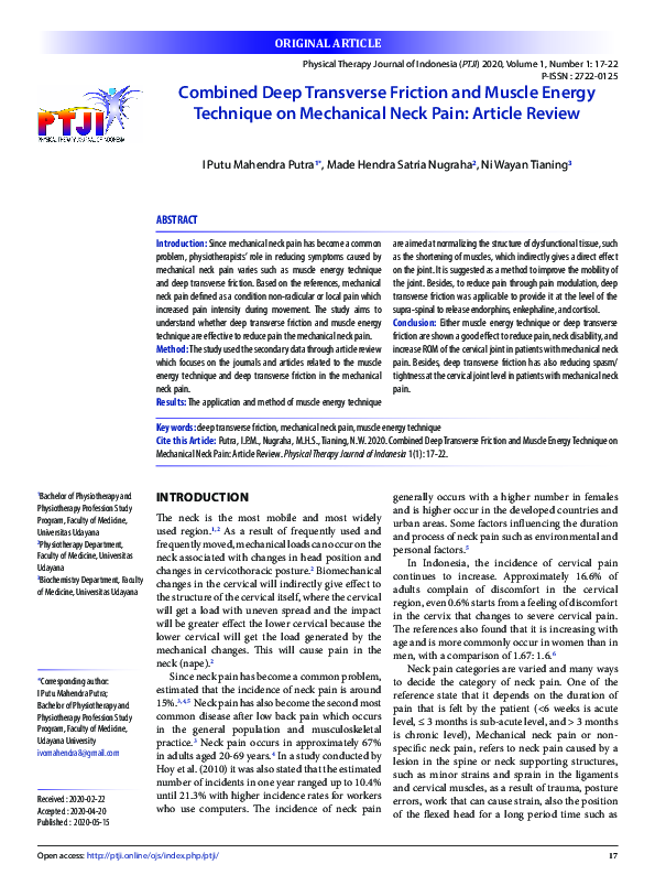 (PDF) Combined Deep Transverse Friction and Muscle Energy Technique on ...