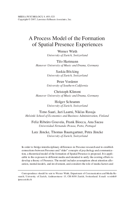 (PDF) A Process Model of the Formation of Spatial Presence Experiences