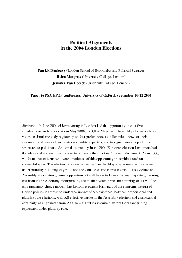 (PDF) Political alignments in the 2004 London elections
