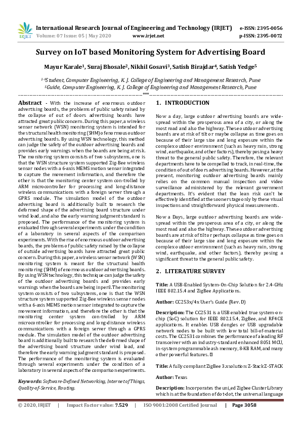 Pdf Survey On Iot Based Monitoring System For Advertising Board