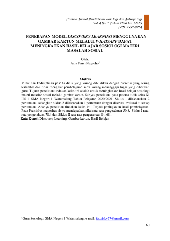 (PDF) Penerapan Model Discovery Learning Menggunakan Gambar Kartun ... (PDF) Penerapan Model Discovery Learning Menggunakan Gambar Kartun ...