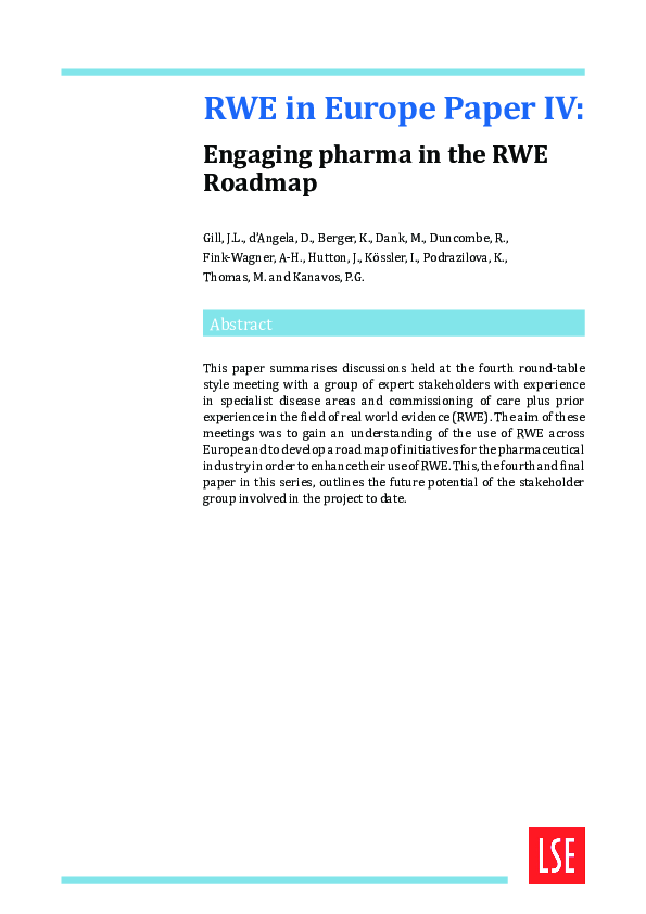(PDF) RWE in Europe Paper IV: Engaging pharma in the RWE Roadmap