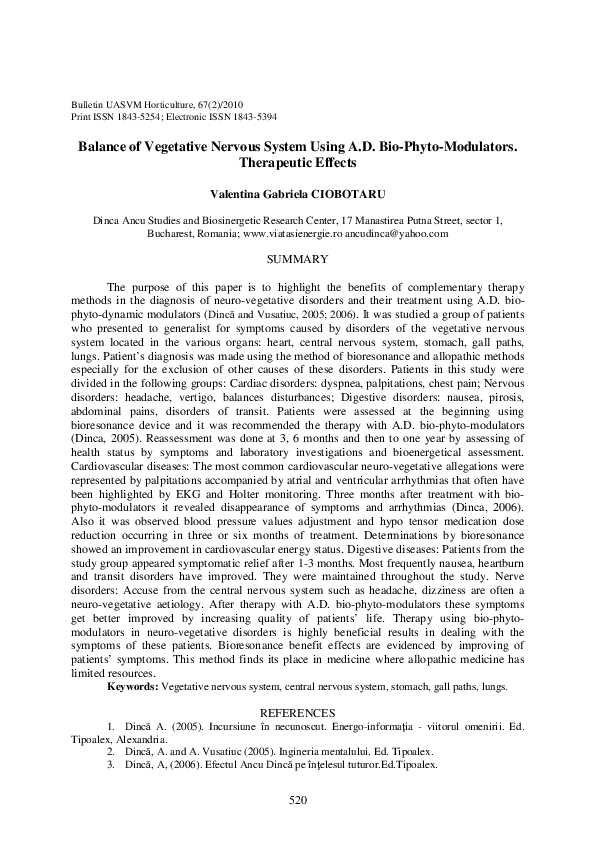 (PDF) Balance of Vegetative Nervous System Using A.D. Bio-Phyto ...