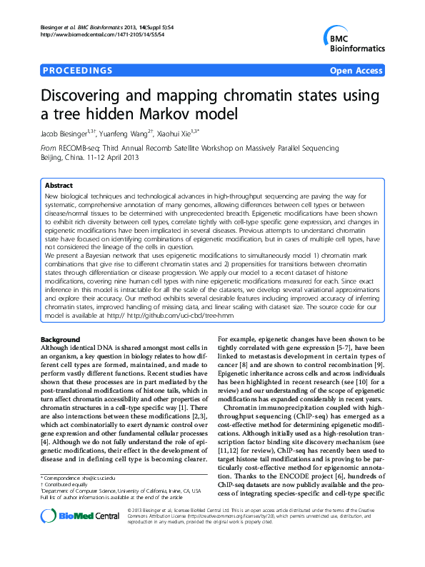 (PDF) Discovering and mapping chromatin states using a tree hidden ...