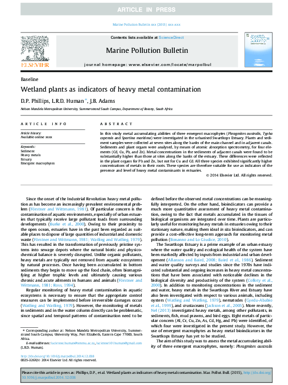 (PDF) Wetland plants as indicators of heavy metal contamination
