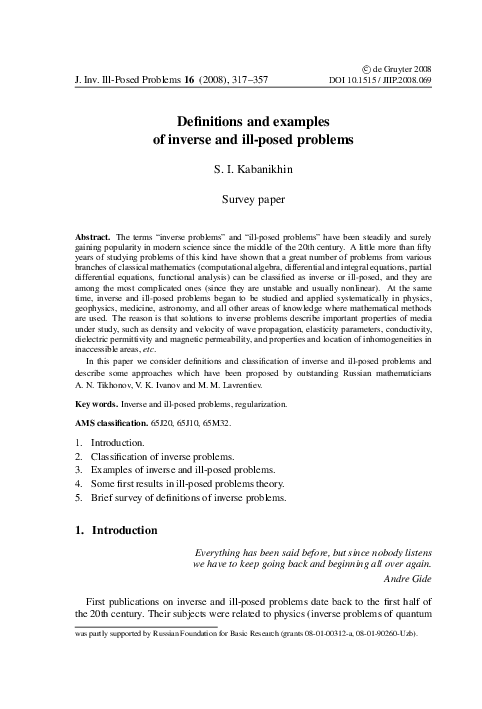 (PDF) Definitions and examples of inverse and ill-posed problems