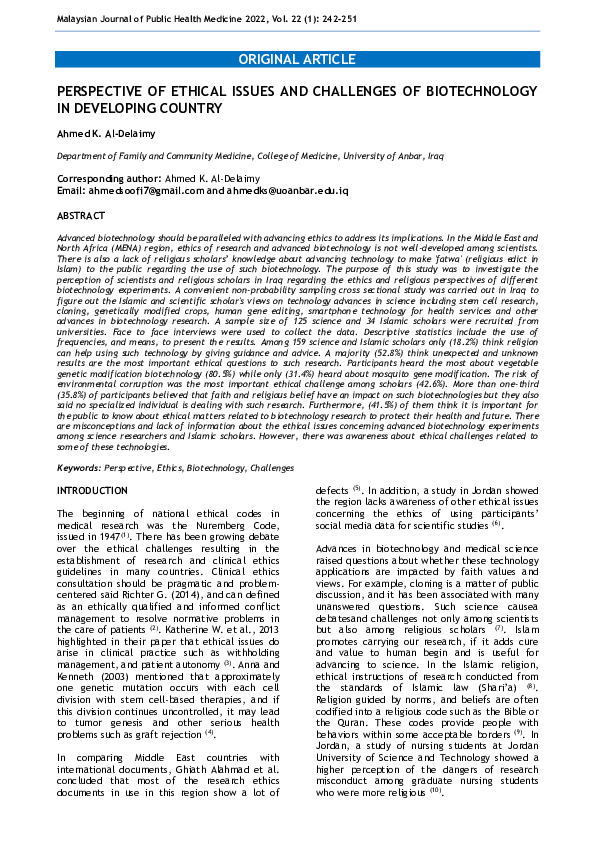 (PDF) Perspective of Ethical Issues and Challenges of Biotechnology in ...