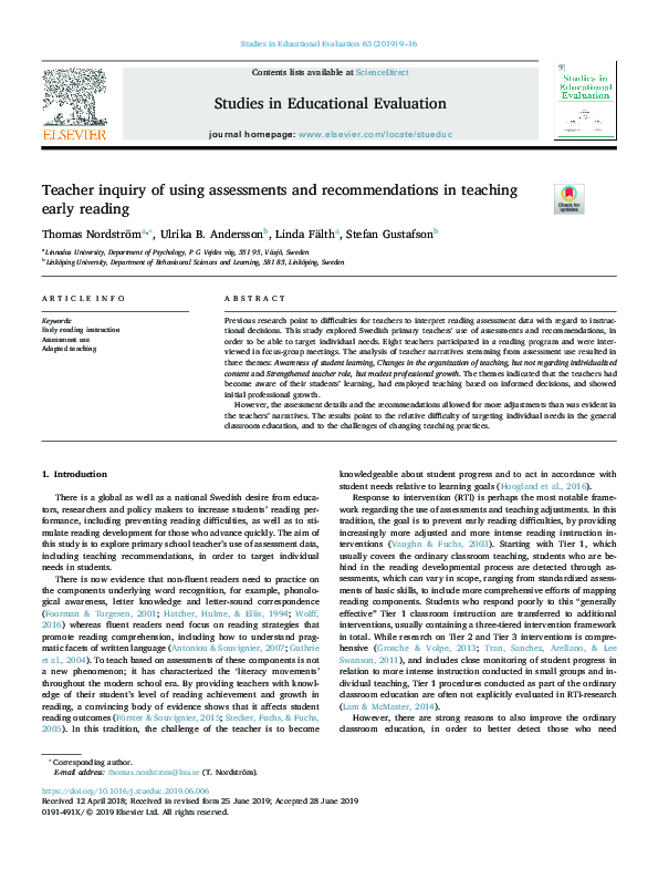 (PDF) Teacher inquiry of using assessments and recommendations in ...
