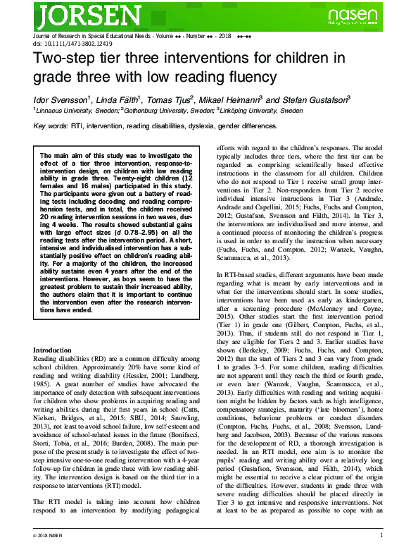 (PDF) Two-step tier three interventions for children in grade three ...