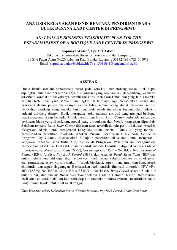(PDF) Analisis Kelayakan Bisnis Rencana Pendirian Usaha Butik Busana ...