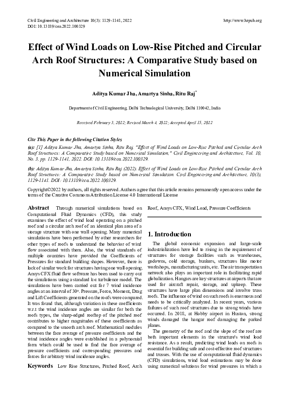 (PDF) Effect of Wind Loads on Low-Rise Pitched and Circular Arch Roof Structures: A Comparative ...