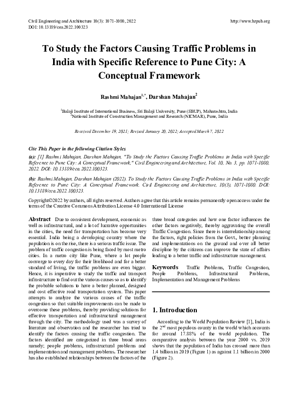 (PDF) To Study the Factors Causing Traffic Problems in India with ...