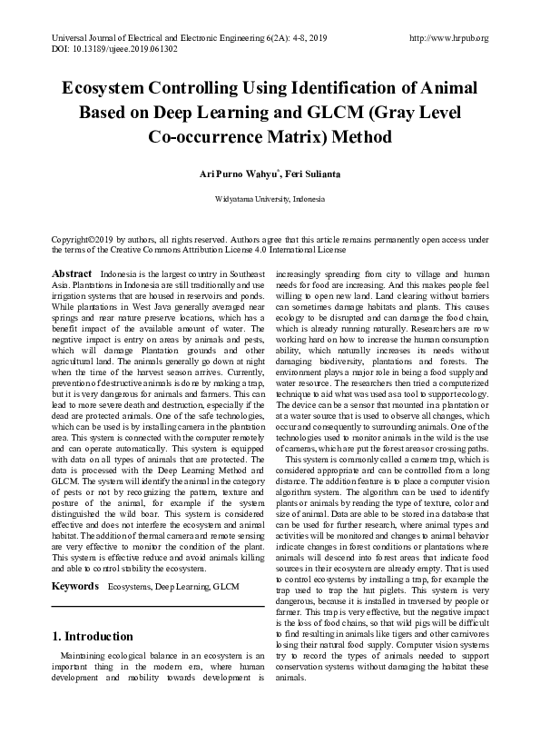 (PDF) Ecosystem Controlling Using Identification of Animal Based on Deep Learning and GLCM (Gray ...