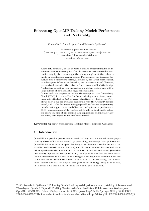 (PDF) Enhancing OpenMP Tasking Model: Performance and Portability