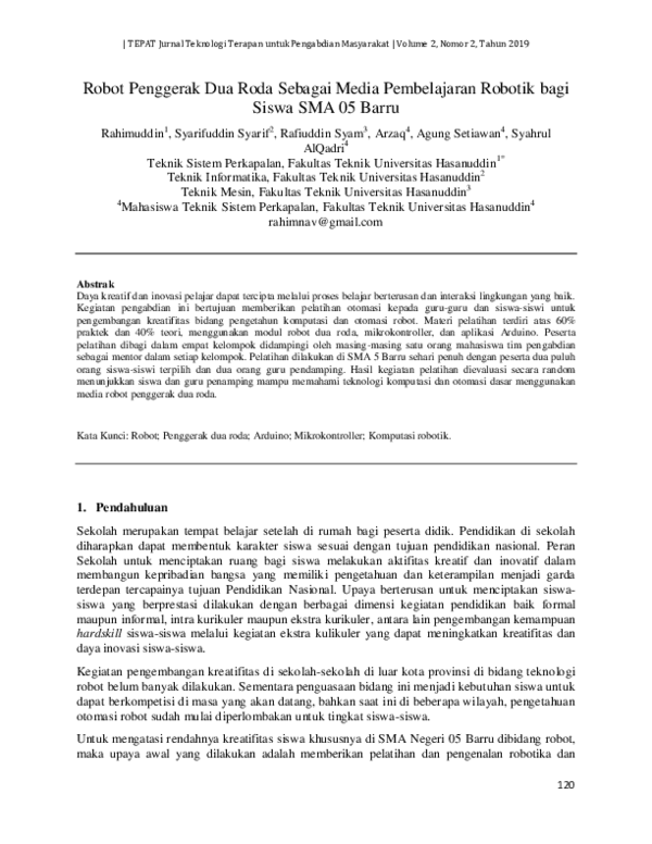 (PDF) Robot Penggerak Dua Roda Sebagai Media Pembelajaran Robotik bagi ...