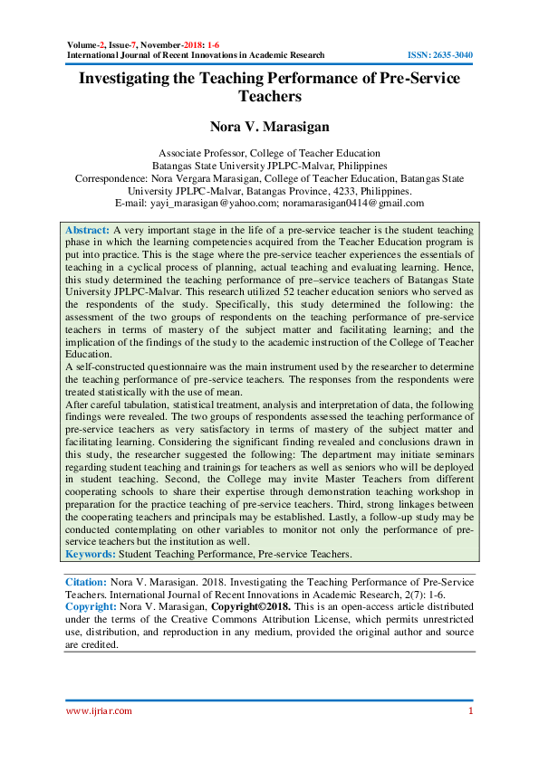 (PDF) Investigating the Teaching Performance of Pre-Service Teachers