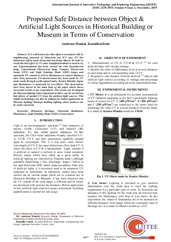 (PDF) Proposed Safe Distance between Object & Artificial Light Sources ...