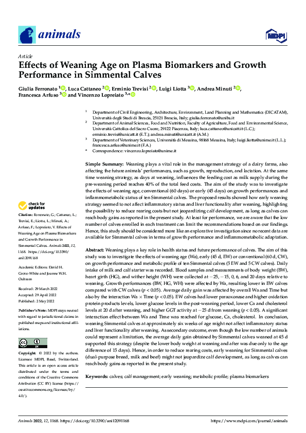 (PDF) Effects of Weaning Age on Plasma Biomarkers and Growth ...