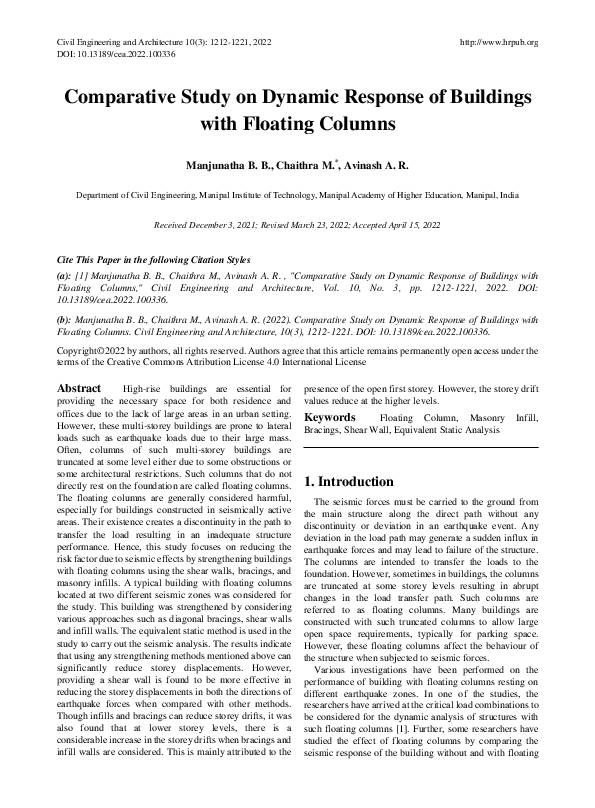 (PDF) Comparative Study on Dynamic Response of Buildings with Floating Columns