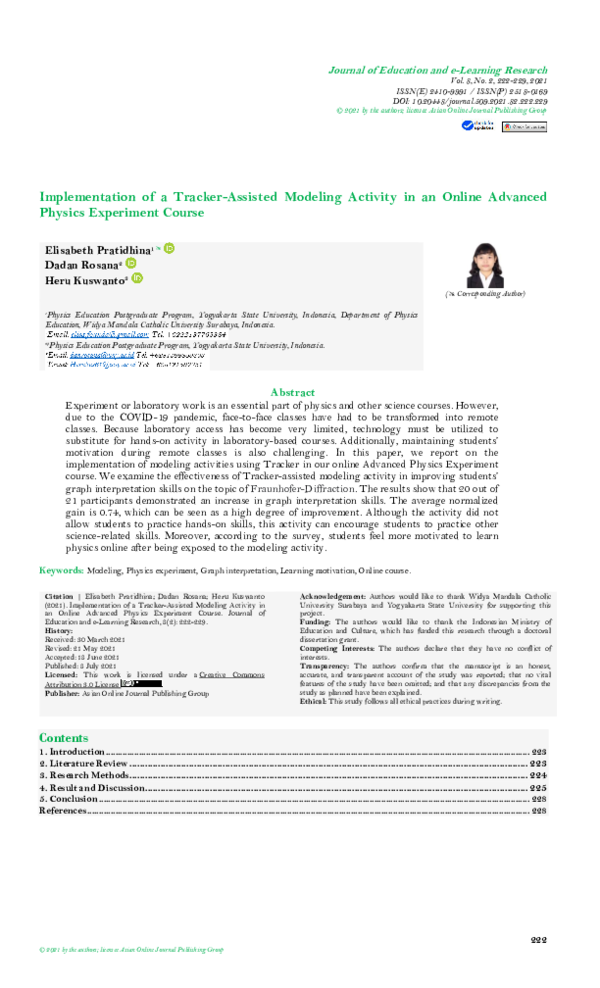 (PDF) Implementation of a Tracker-Assisted Modeling Activity in an Online Advanced Physics ...