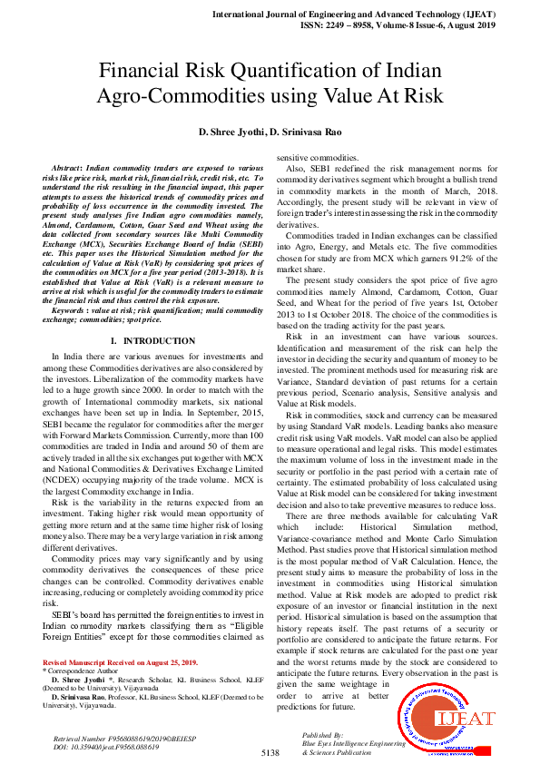 (PDF) Financial Risk Quantification of Indian Agro-Commodities using ...